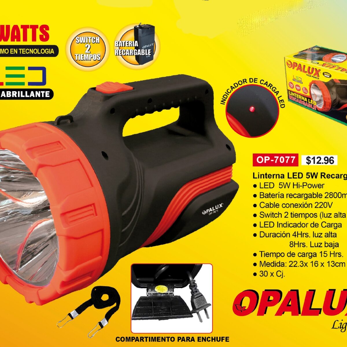 LINTERNA RECARGABLE LED 5W OP-4251A OPALUX | SEIPOL SAFETY