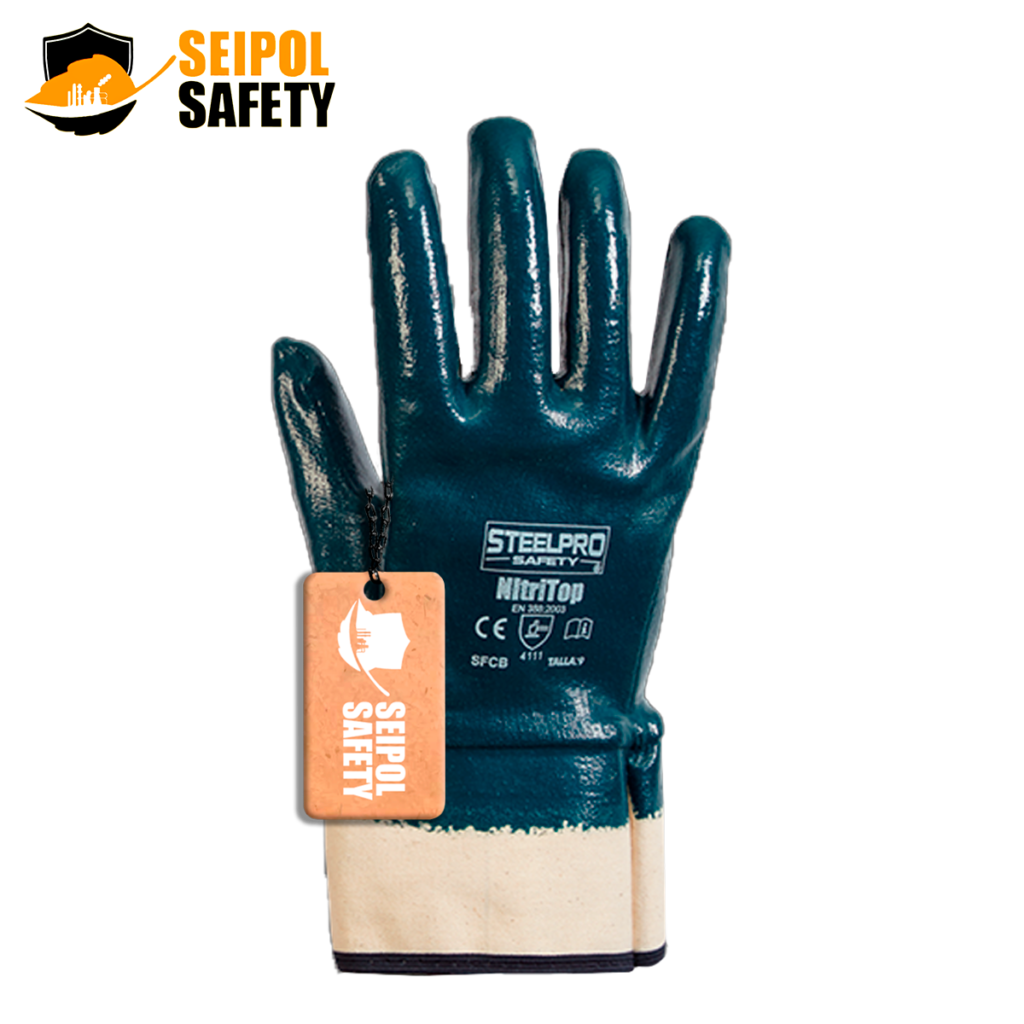 GUANTE DE NITRILO LISO STEELPRO PUÑO ABIERTO | SEIPOL SAFETY