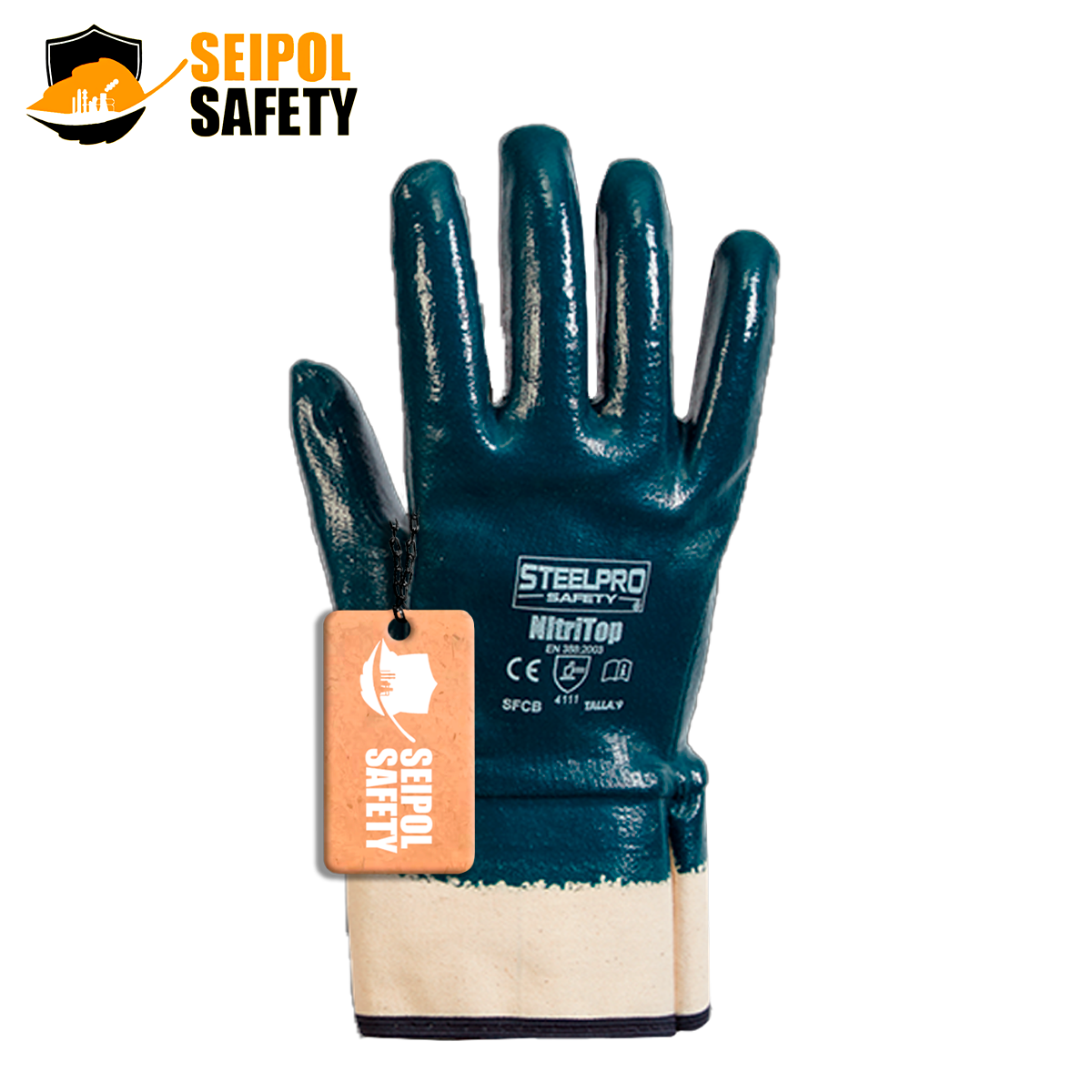 GUANTE DE NITRILO LISO STEELPRO PUÑO ABIERTO | SEIPOL SAFETY